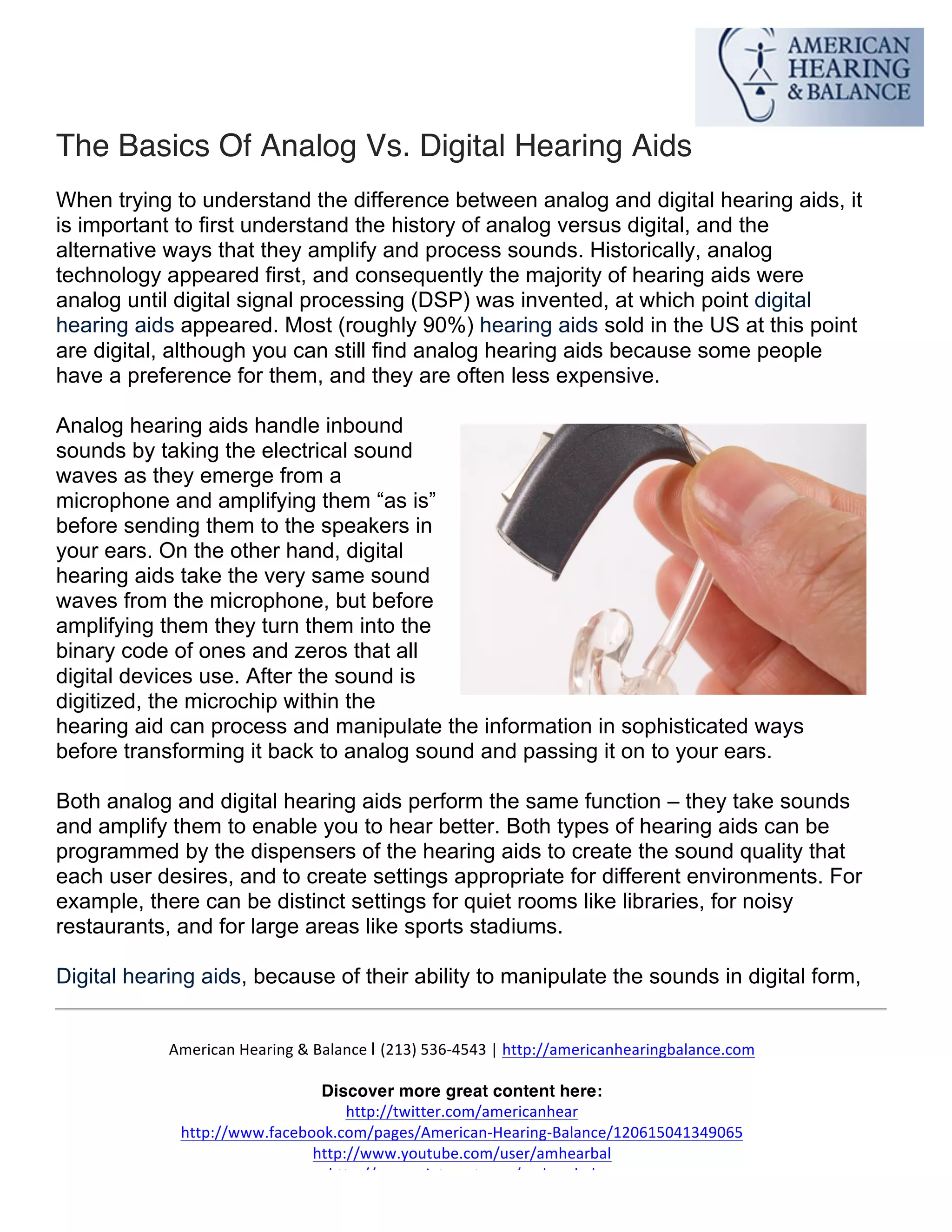 Analog vs Digital Hearing Aids | PDF
