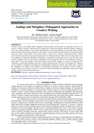 Analogy And Metaphor Pedagogical Approaches To Creative Writing | PDF