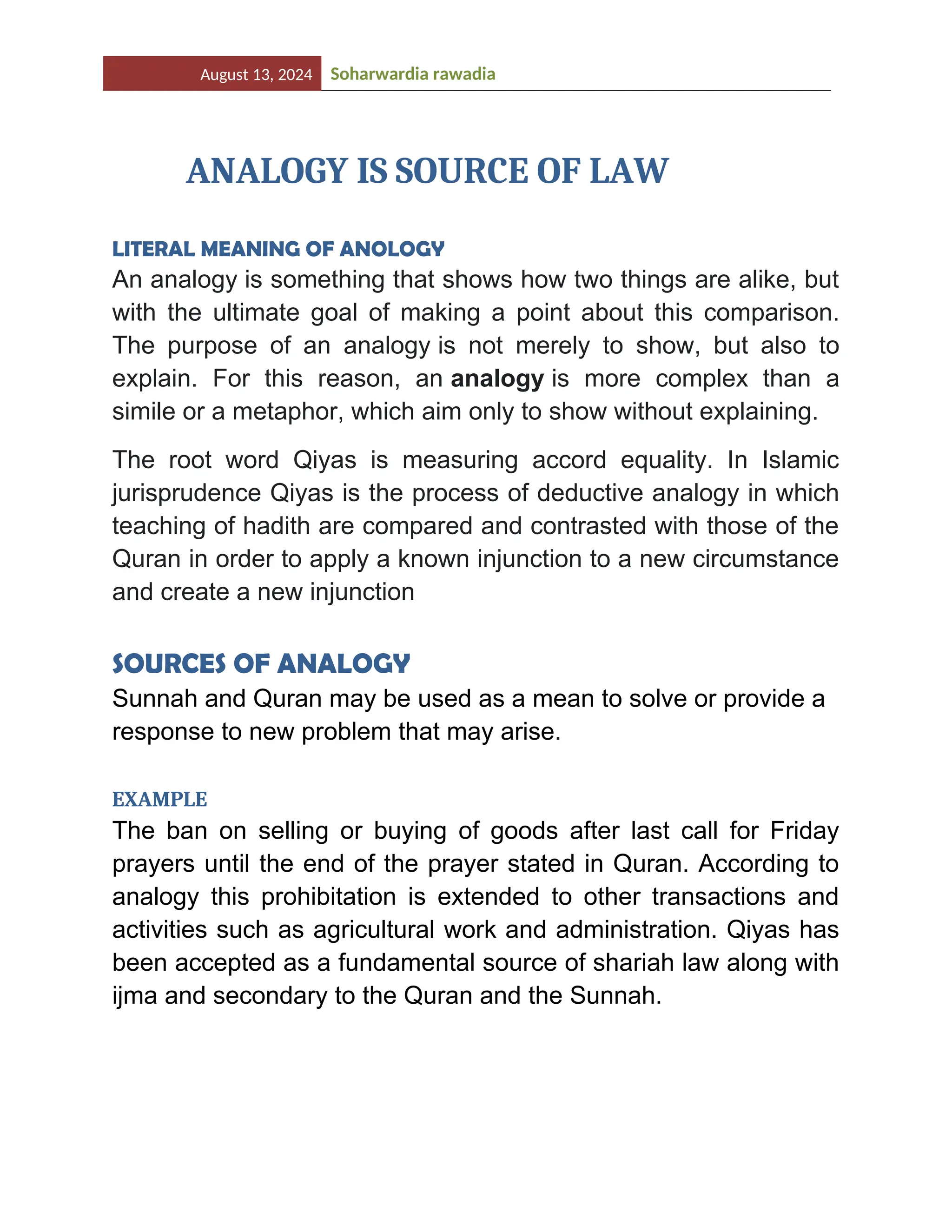 introduction to ANALOGY IS SOURCE OF law | DOCX