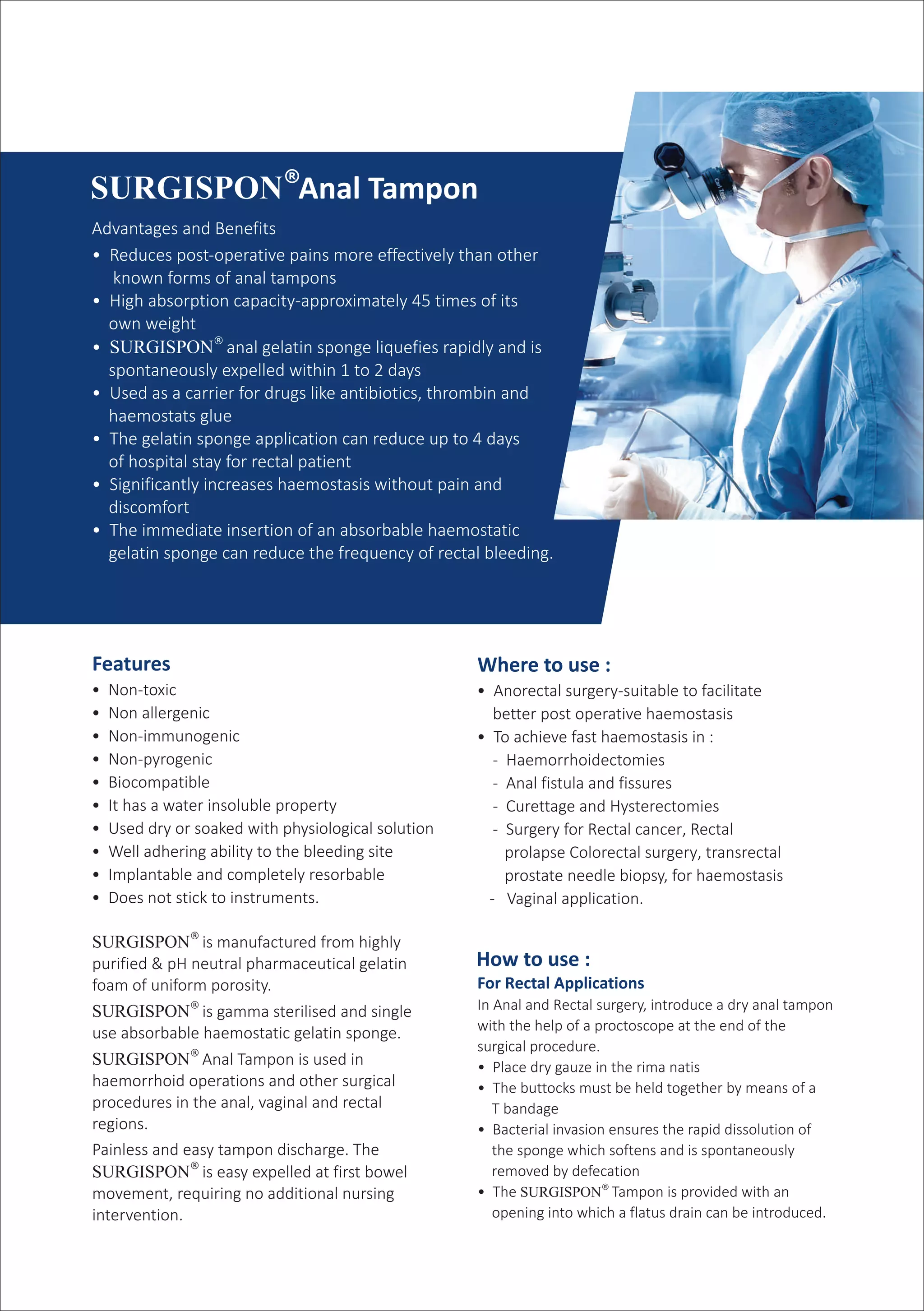 SURGISPONⓇ Anal Tampon Absorbable Haemostatic Gelatin Sponge | PDF