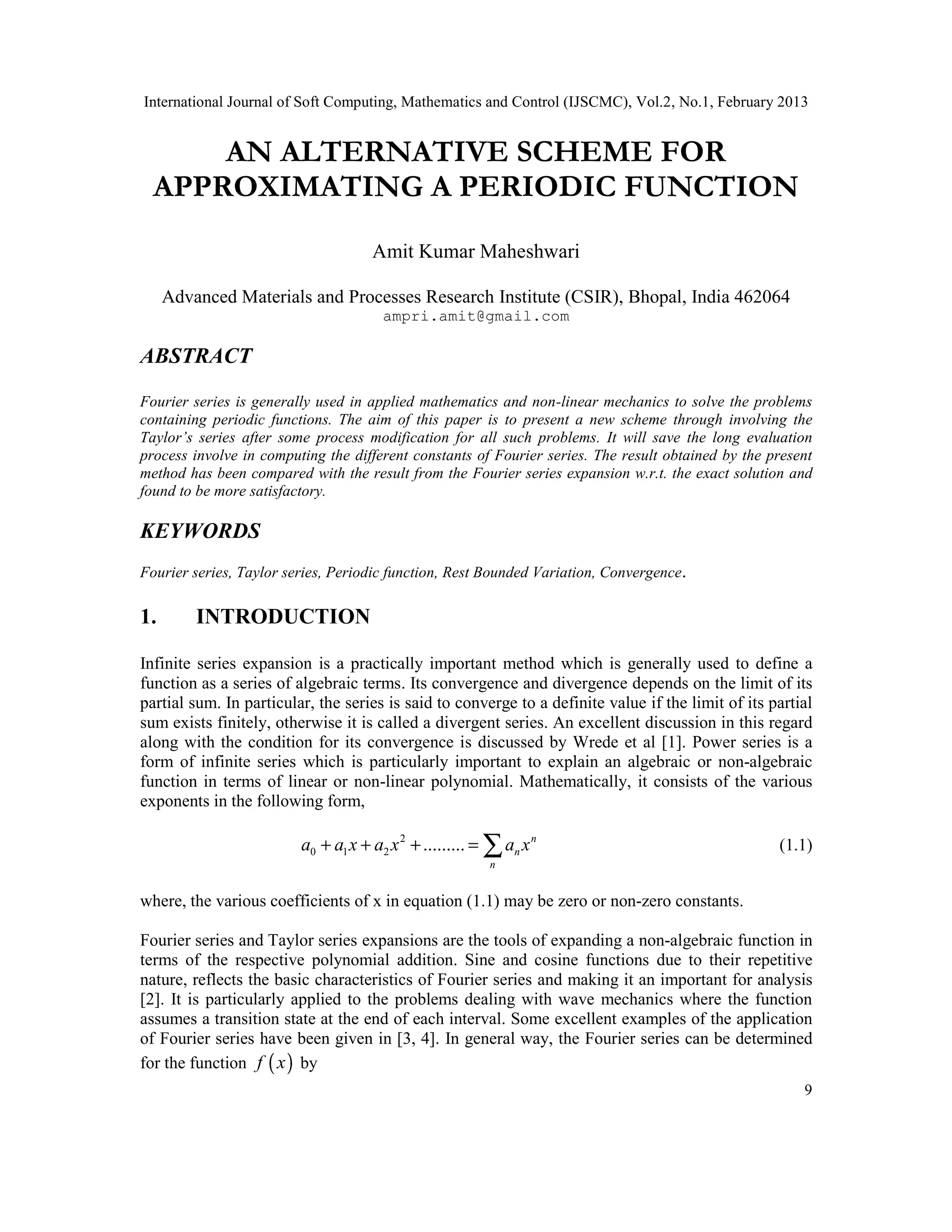 An Alternative Scheme For Approximating A Periodic Function Pdf