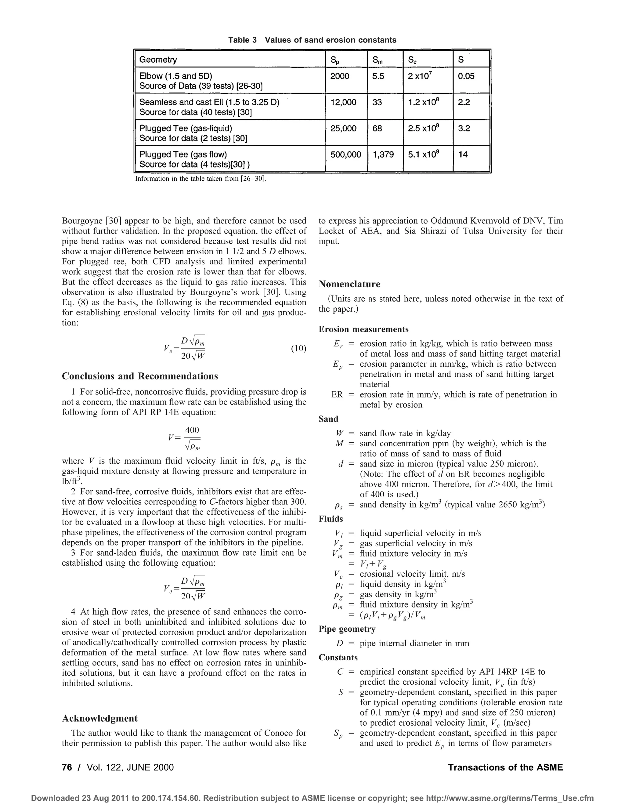 An alternative to api 14 e erosional velocity limits for sand laden ...
