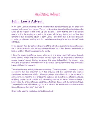 Analysing advert john lewis | DOCX
