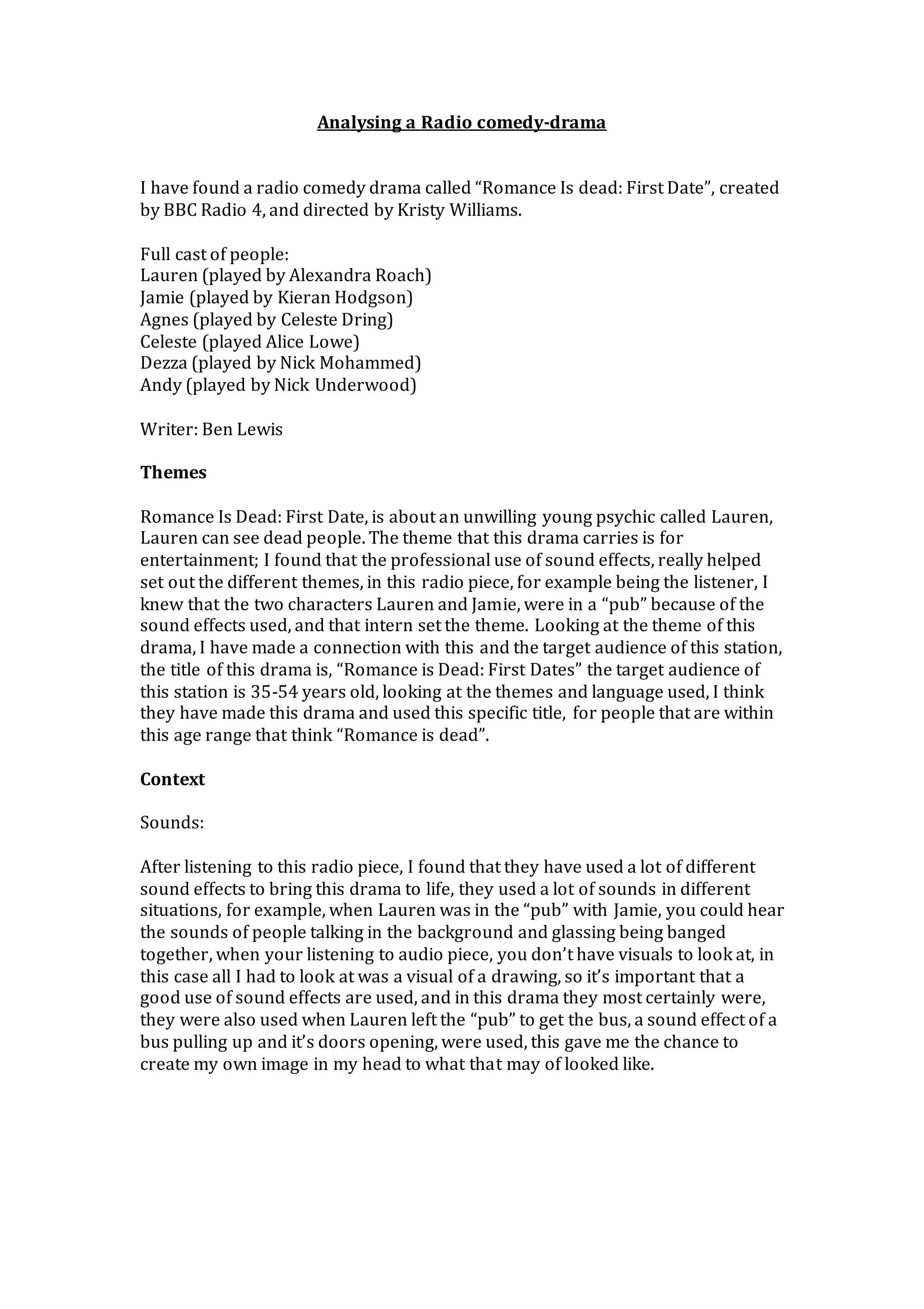 Analysing a radio comedy drama | DOCX