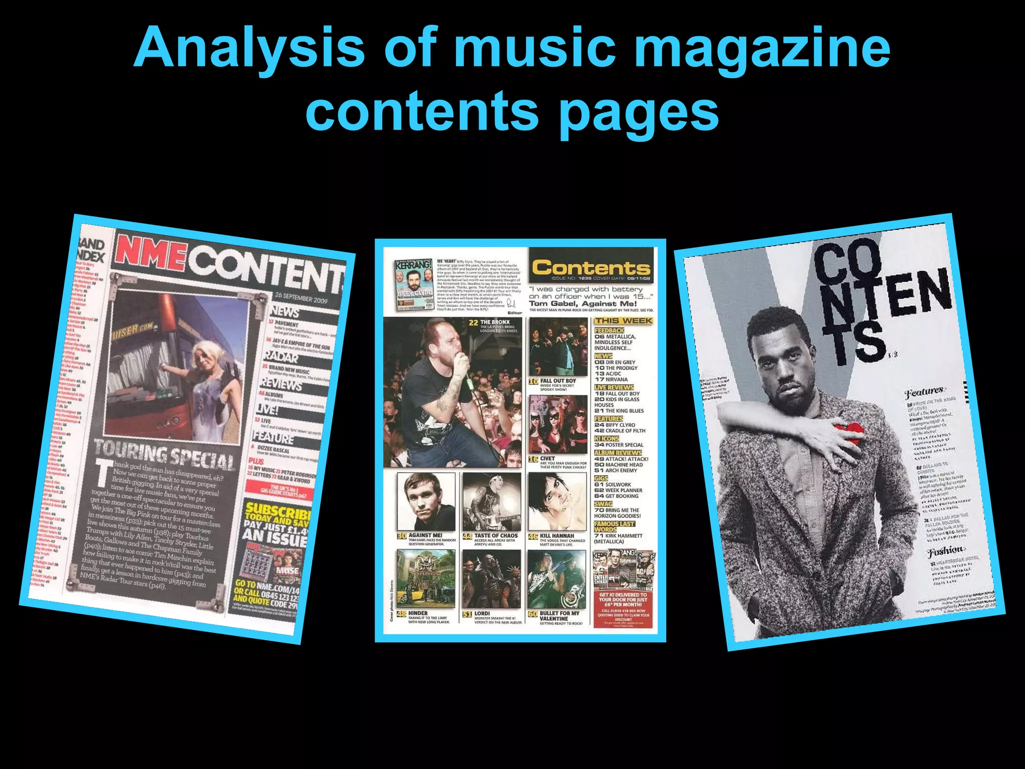 Analysis of Music Magazine Contents Page | PPT