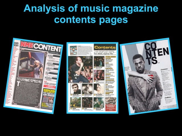 Analysis of Music Magazine Contents Page | PPT | Desktop Publishing ...