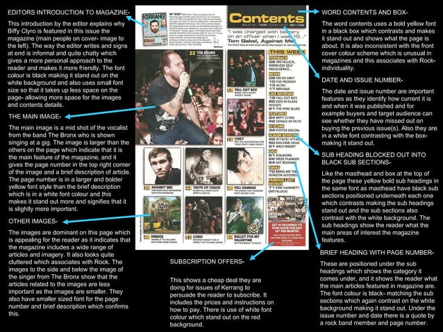 Analysis of Music Magazine Contents Page | PPT | Desktop Publishing ...