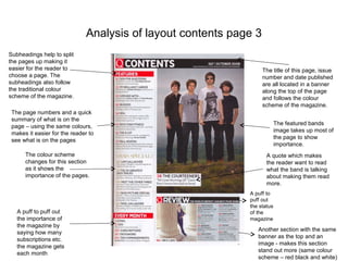 Analysing contents pages prep for blog ppt | PPT