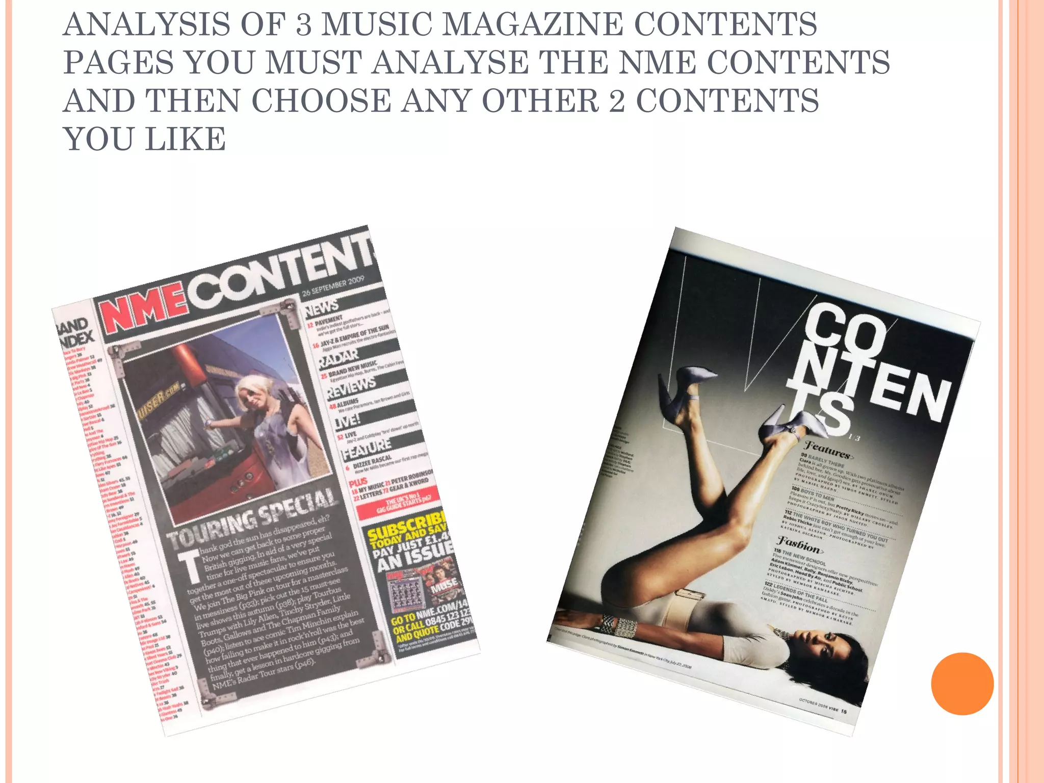 Analysing contents pages prep for blog | PPT