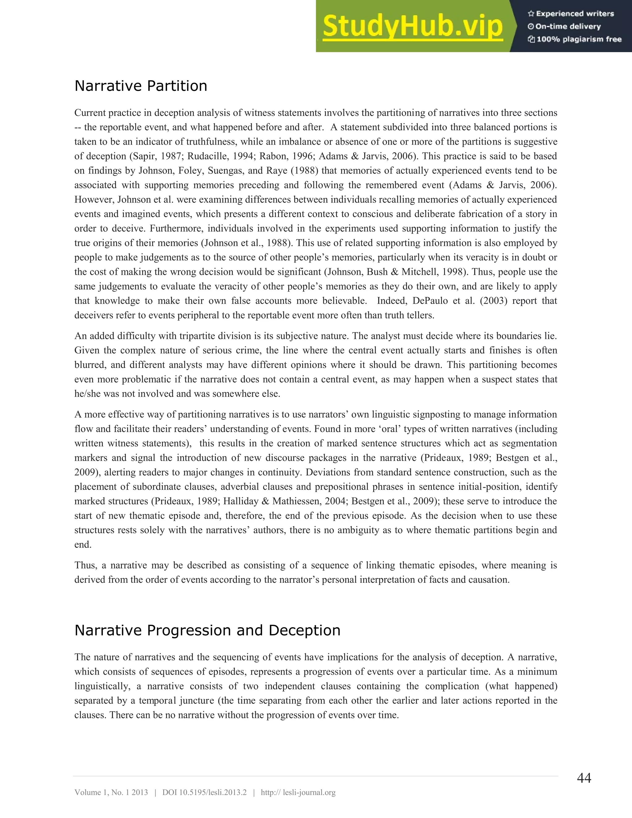 Analysing Deception In Written Witness Statements | PDF