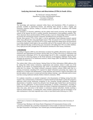 Analysing Electronic Theses And Dissertations (ETDs) In South Africa | PDF