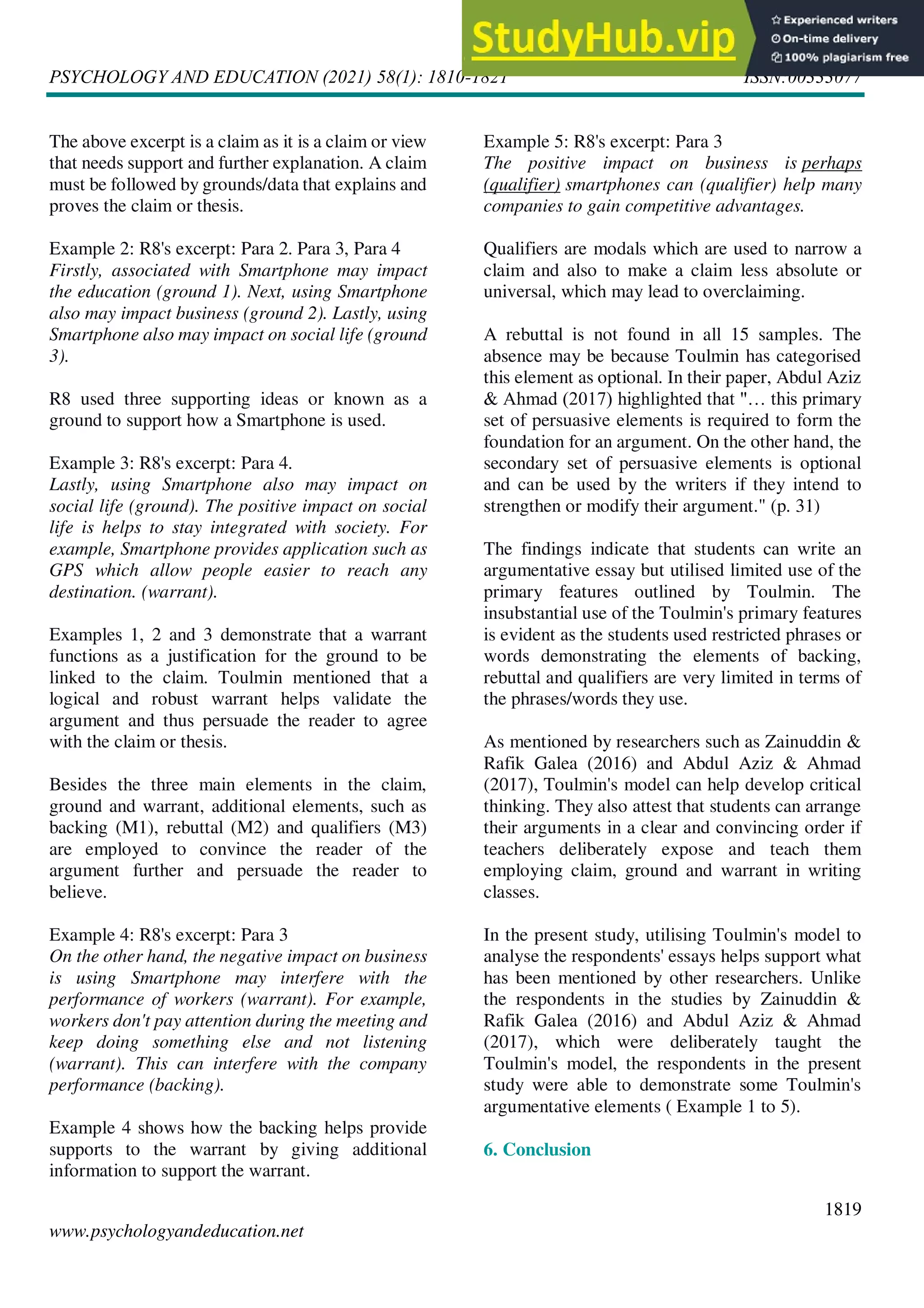 Analysing ESL Persuasive Essay Writing Using Toulmin S Model Of ...