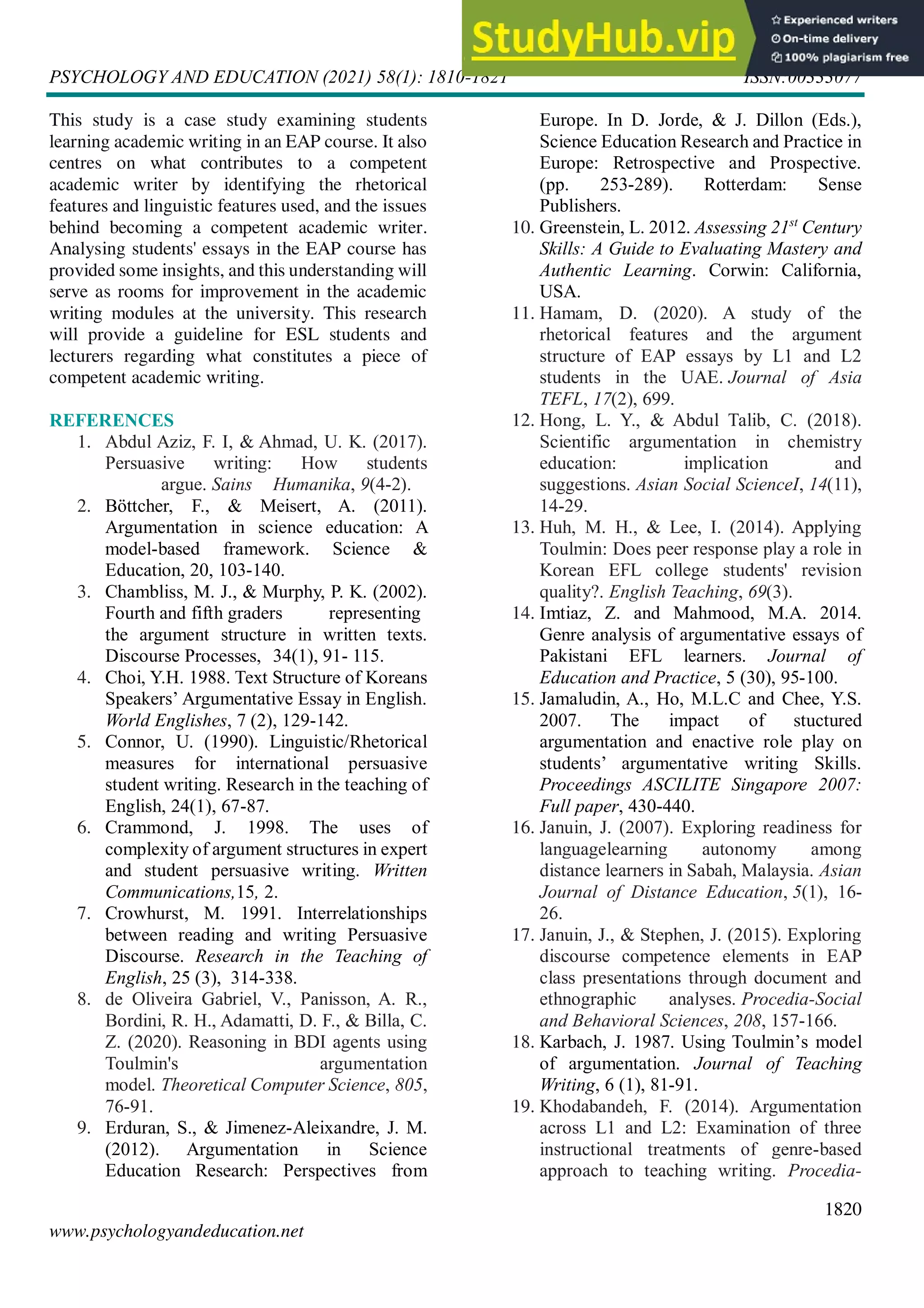 Analysing ESL Persuasive Essay Writing Using Toulmin S Model Of Argument | PDF