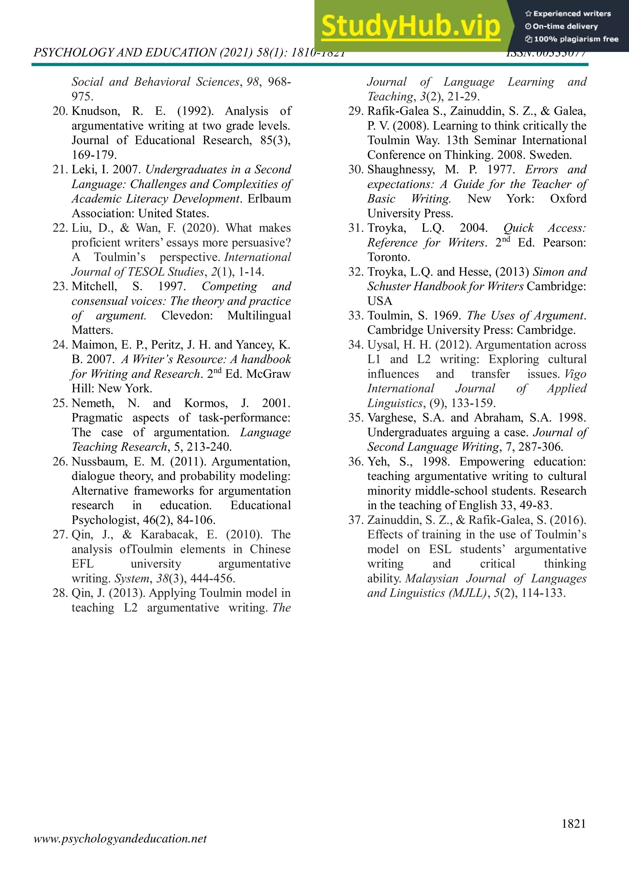Analysing ESL Persuasive Essay Writing Using Toulmin S Model Of Argument | PDF