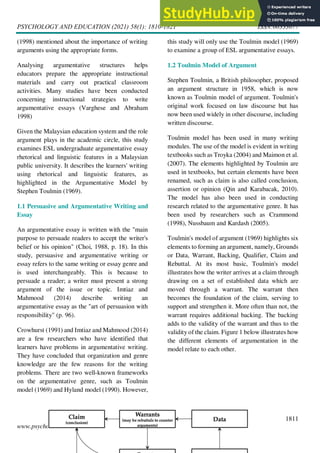 Analysing ESL Persuasive Essay Writing Using Toulmin S Model Of ...
