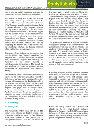 Analysing ESL Persuasive Essay Writing Using Toulmin S Model Of ...