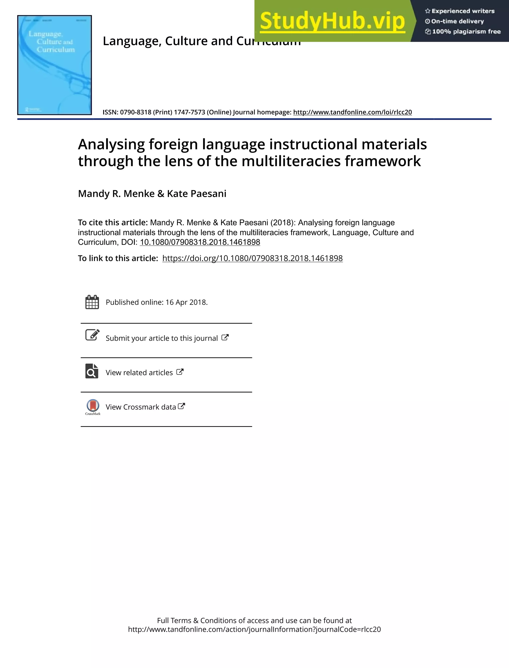 Analysing Foreign Language Instructional Materials Through The Lens Of ...