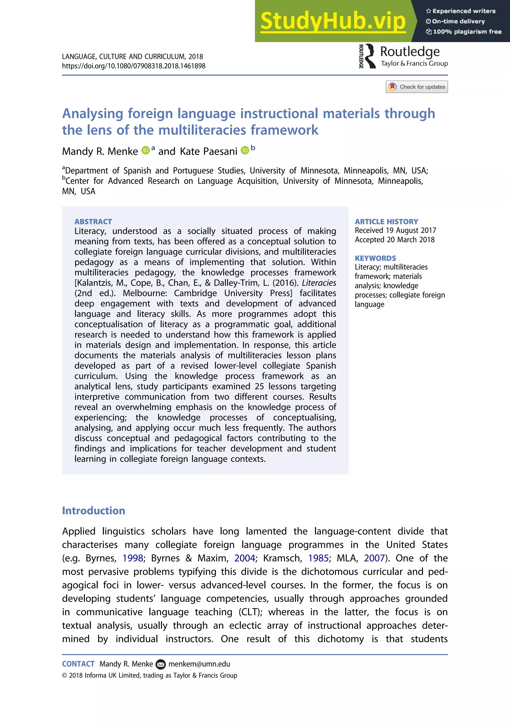 Analysing Foreign Language Instructional Materials Through The Lens Of ...
