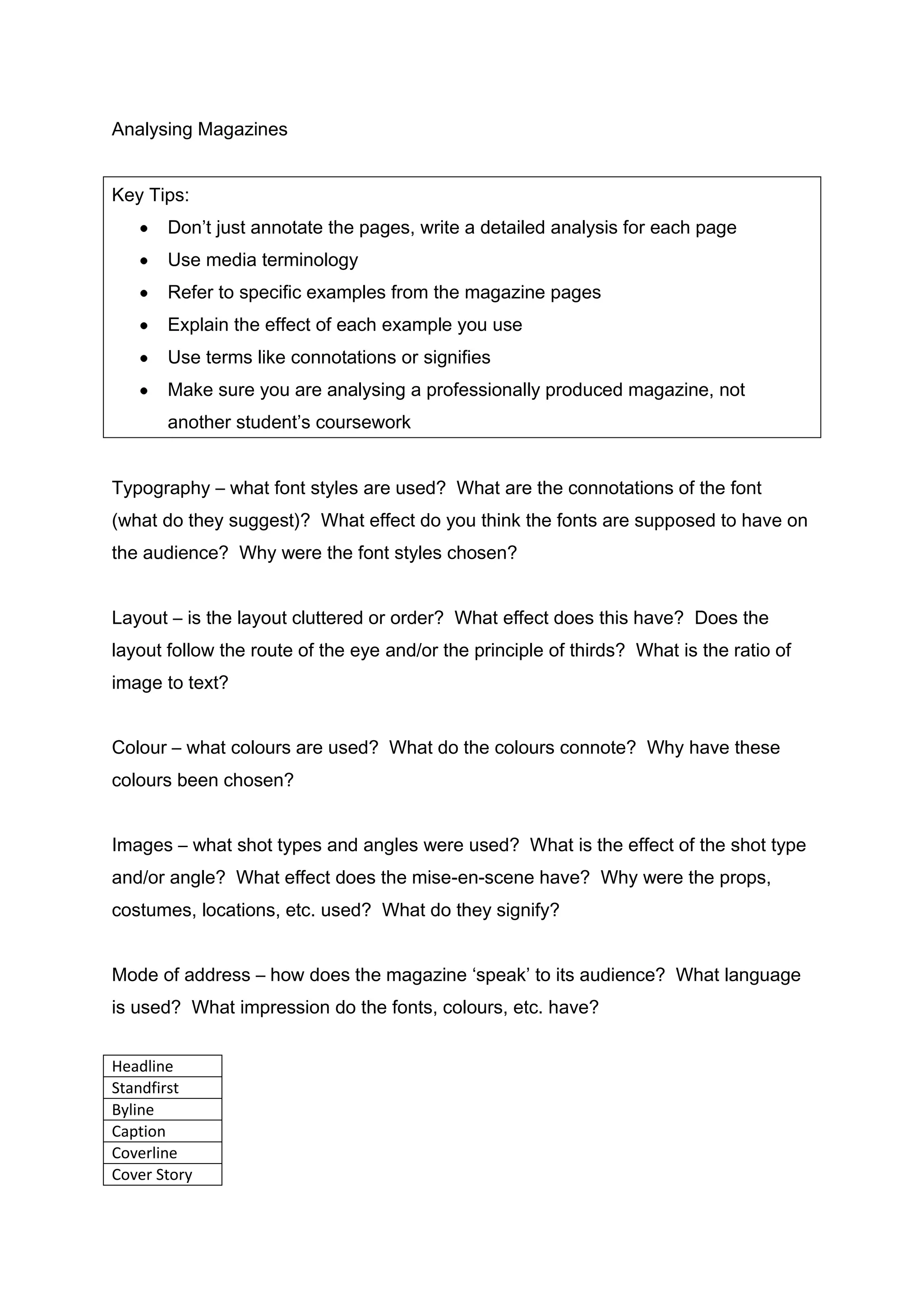 Analysing magazines | DOCX