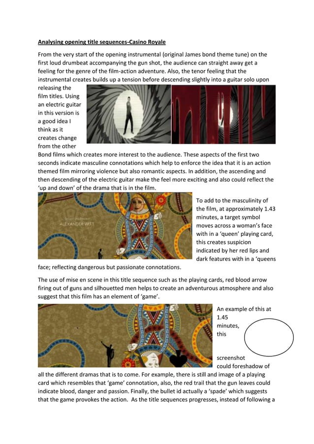 Analysing opening title sequences casino royale | DOCX