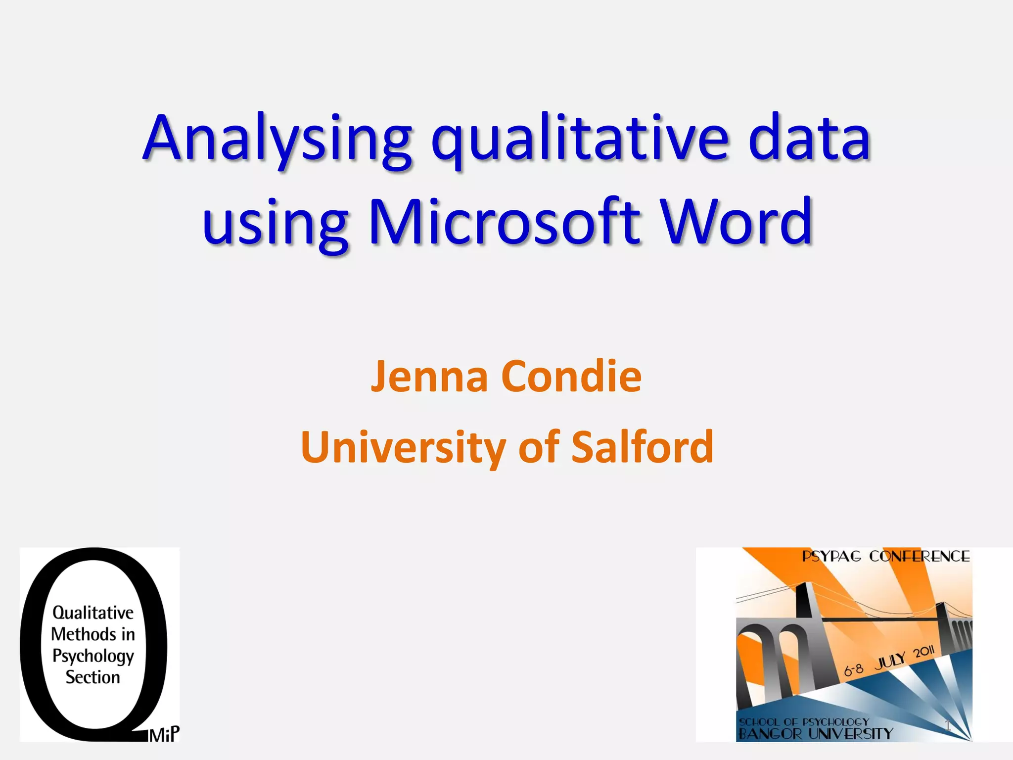QMiP workshop: Analysing qualitative data using microsoft word | PDF