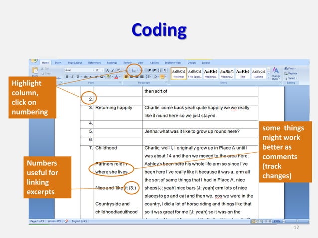 QMiP workshop: Analysing qualitative data using microsoft word | PDF