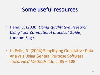 QMiP workshop: Analysing qualitative data using microsoft word | PDF