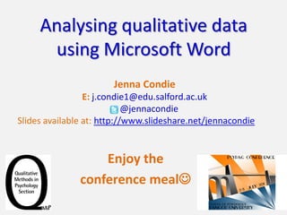 QMiP workshop: Analysing qualitative data using microsoft word | PDF
