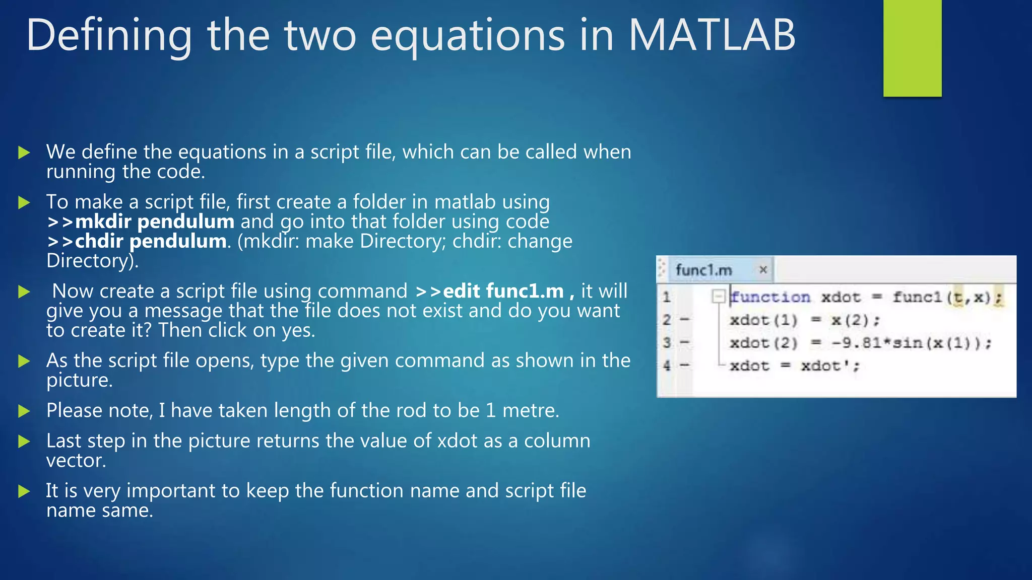 Analysing simple pendulum using matlab | PPTX