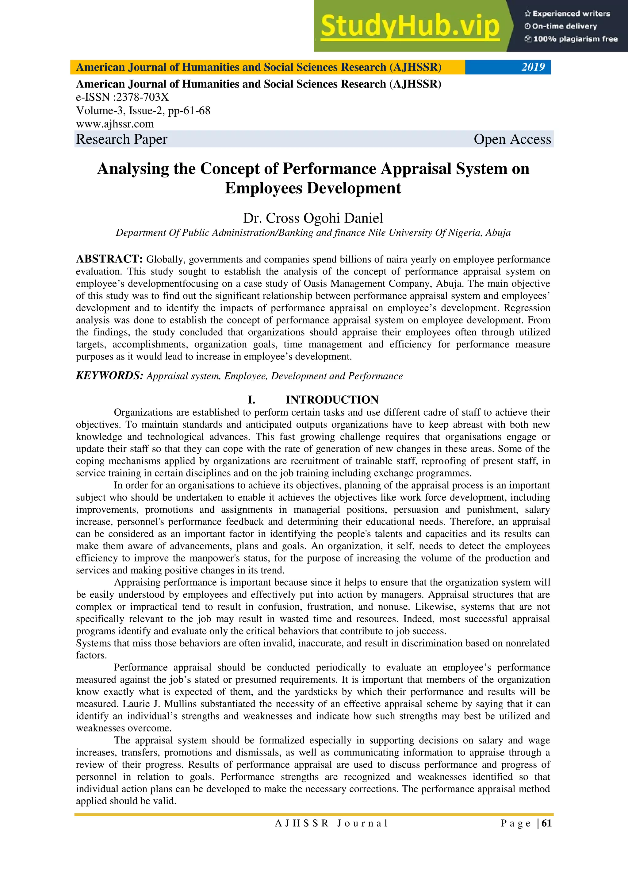 Analysing The Concept Of Performance Appraisal System On Employees Development | PDF