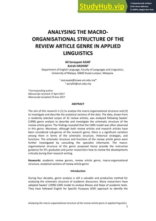 Analysing The Macroorganisational Structure Of The Review Article Genre ...