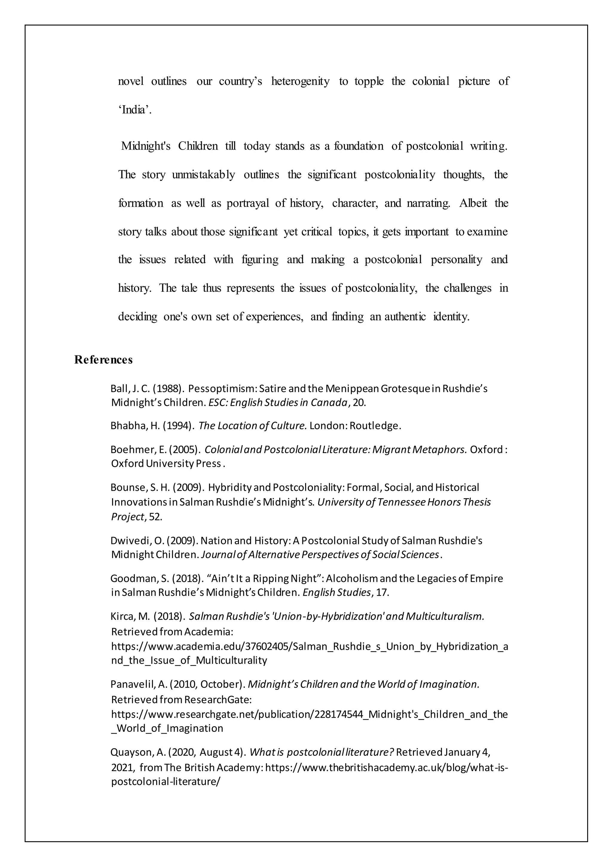 Analysing the post_colonial_aspects_of_midnight children | DOCX