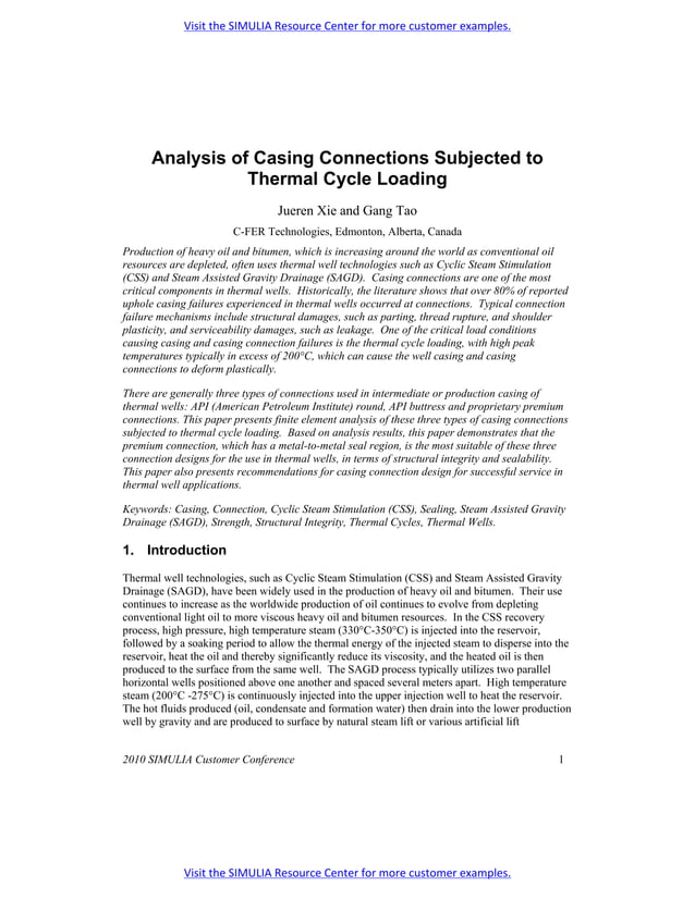 Analysis of Casing Connections Subjected to Thermal Cycle Loading | PDF