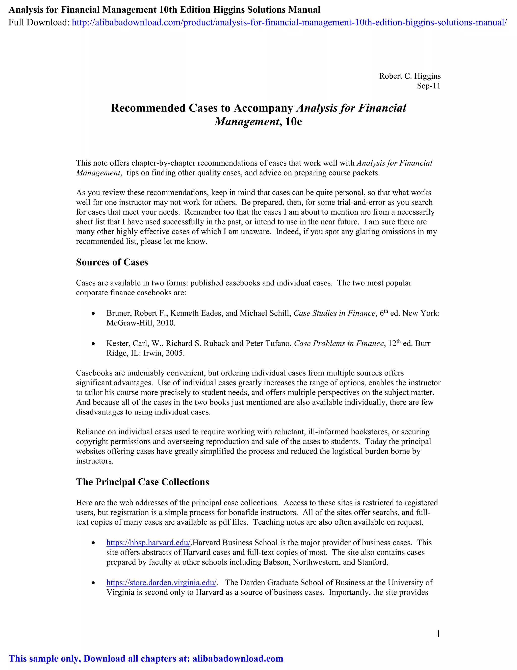 Analysis for Financial Management 10th Edition Higgins Solutions Manual ...