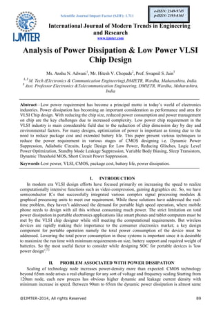 Analysis of Power Dissipation & Low Power VLSI Chip Design | PDF