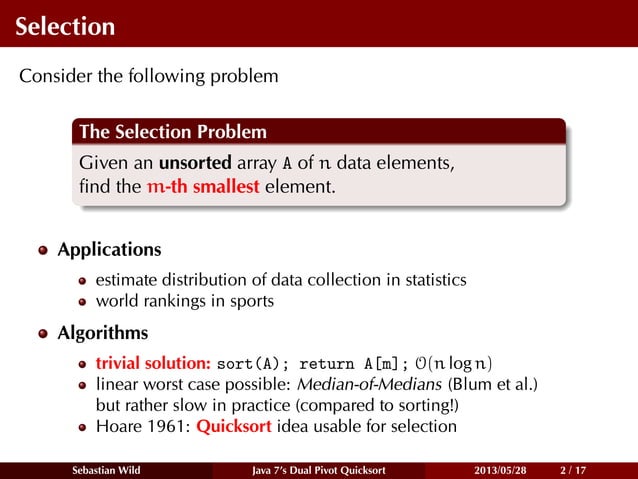 Quickselect Under Yaroslavskiy's Dual Pivoting Algorithm | PPT