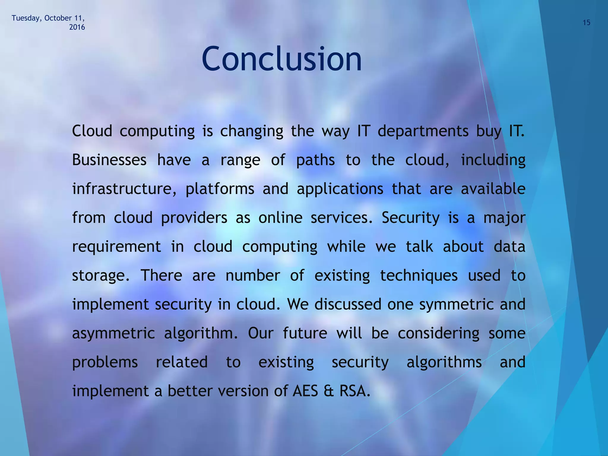 Analysis Of Security Algorithms In Cloud Computing Autosaved Ppt