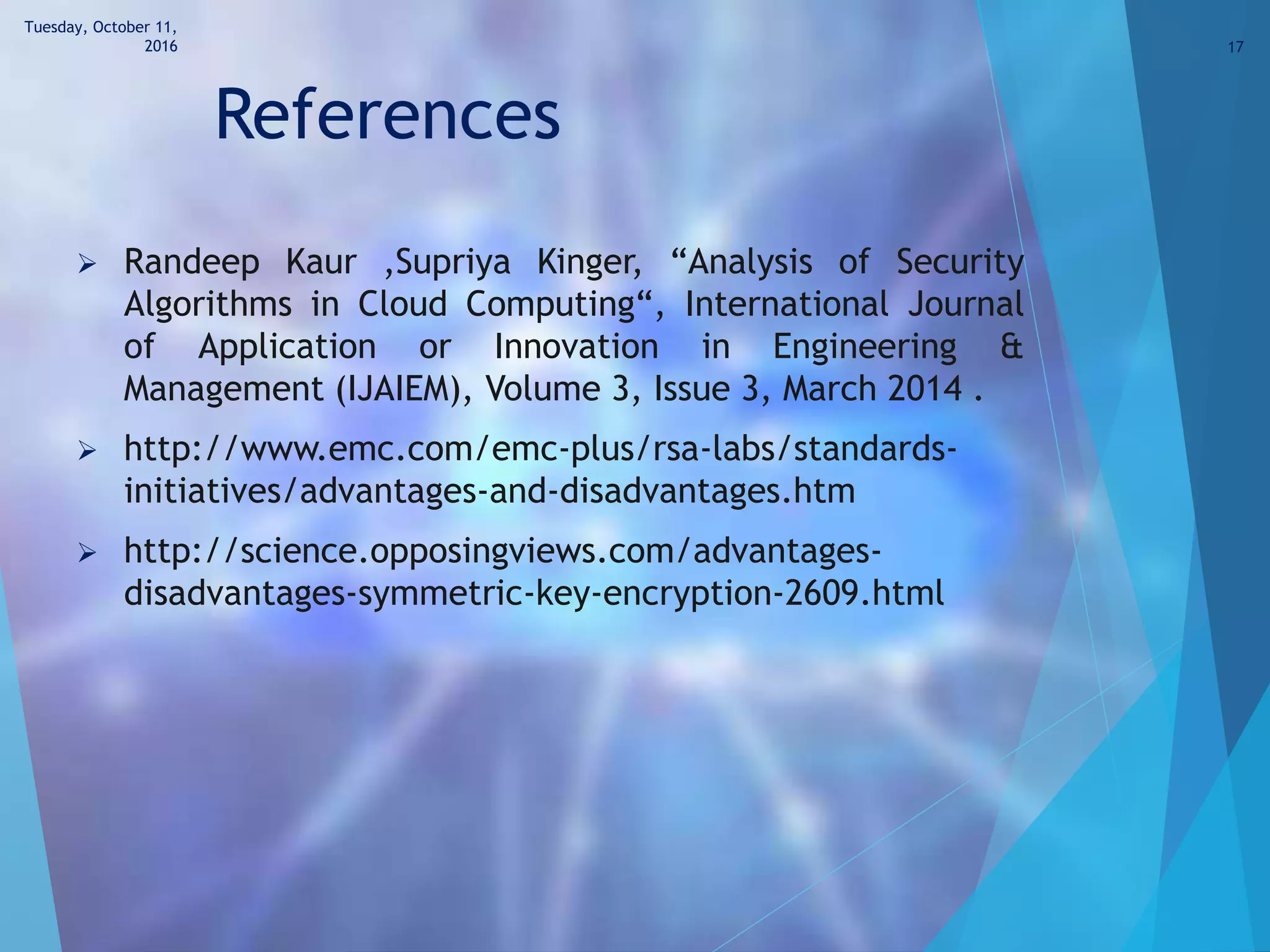 Analysis Of Security Algorithms In Cloud Computing Autosaved Ppt