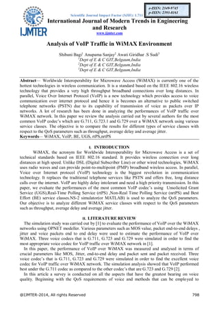Analysis of VoIP Traffic in WiMAX Environment | PDF