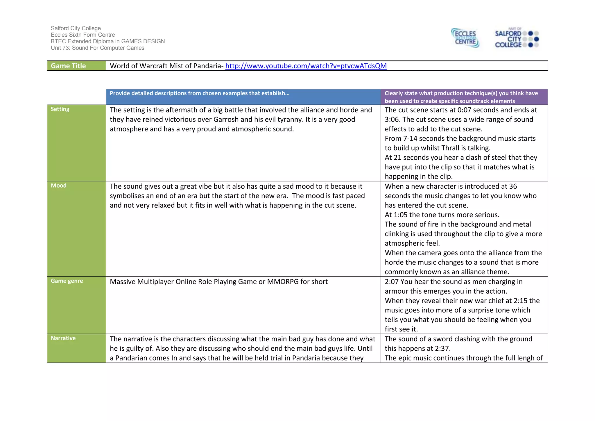 Analysis #1 world of warcraft | DOCX