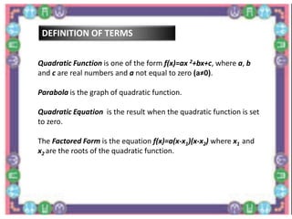 QUADRATIC FUNCTIONS | PPTX