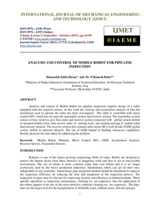 Analysis and control of mobile robot for pipe line inspection 2 | PDF