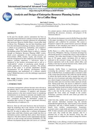 Analysis And Design Of Enterprise Resource Planning System For A Coffee ...