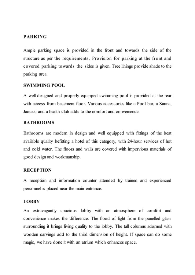 Analysis and design of five star hotel | DOCX | Hotels and Motels ...