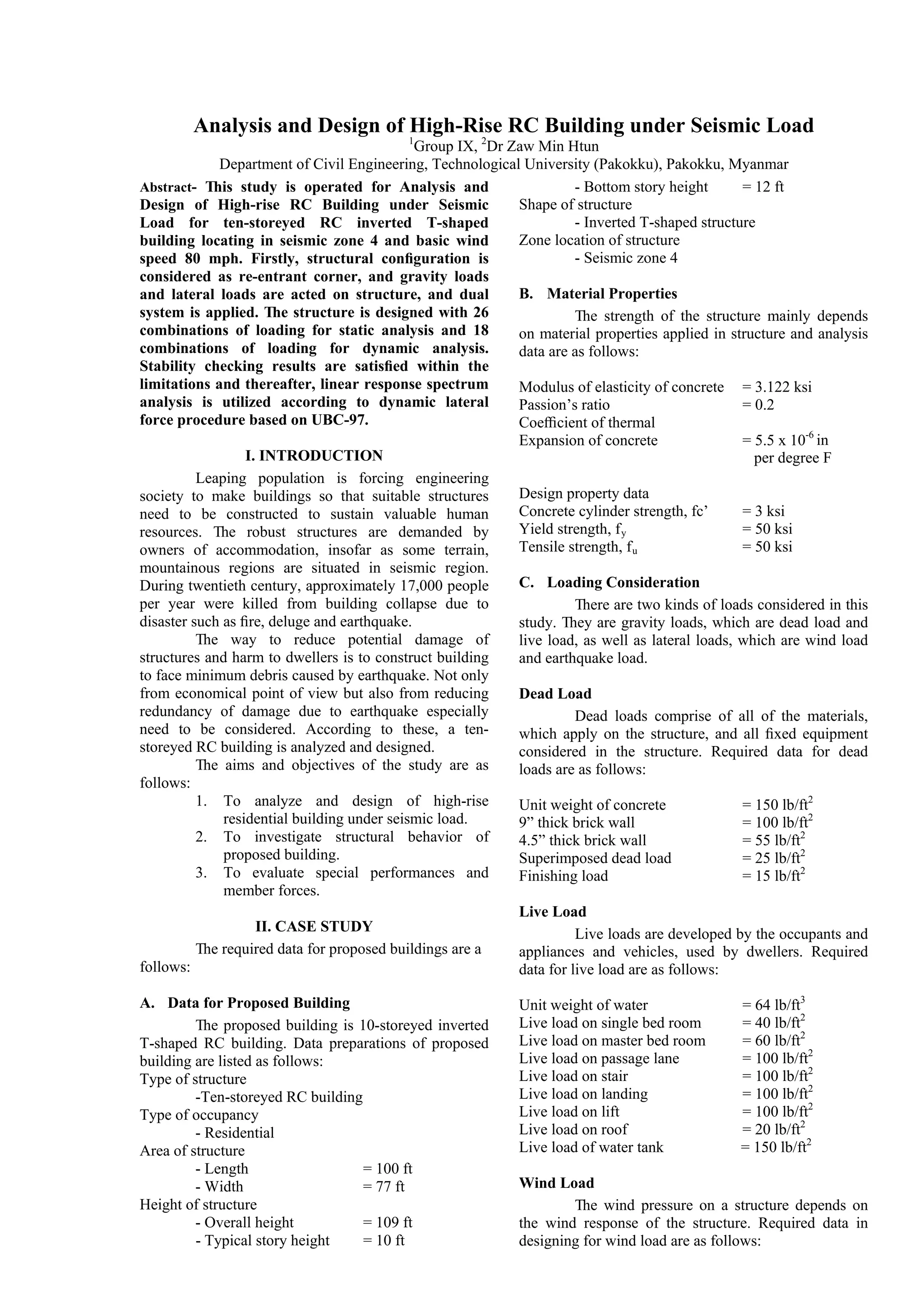 Analysis and design of high rise rc building under seismic load | PDF