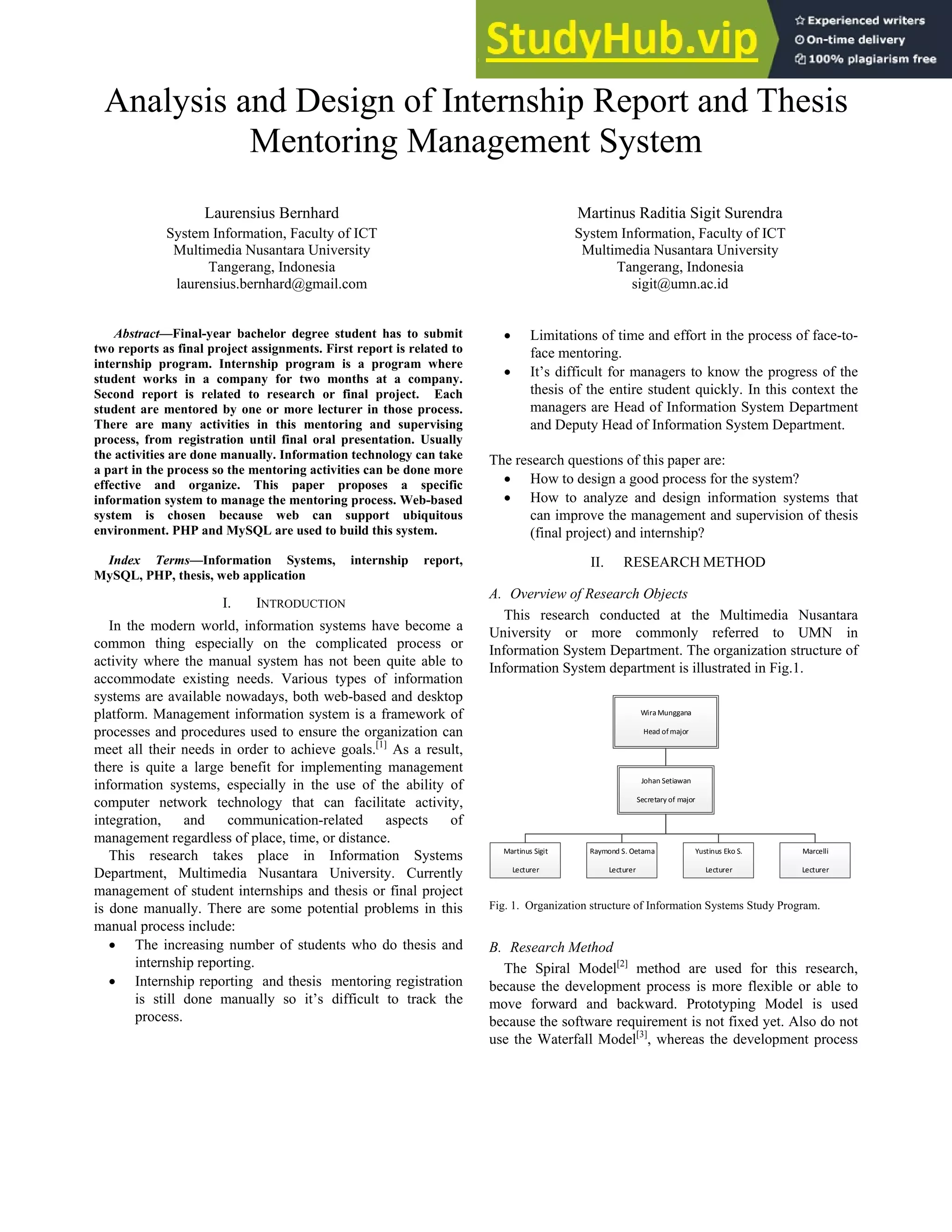 Analysis And Design Of Internship Report And Thesis Mentoring ...