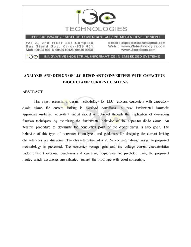 Analysis and design of llc resonant converters with capacitor–diode clamp current limiting | PDF