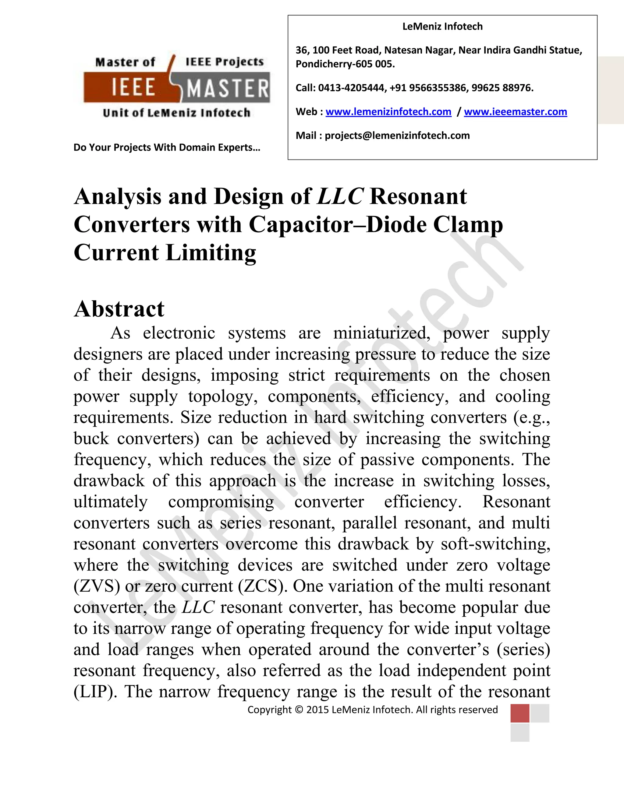 Analysis and design of llc resonant converters with capacitor–diode clamp current limiting | PDF