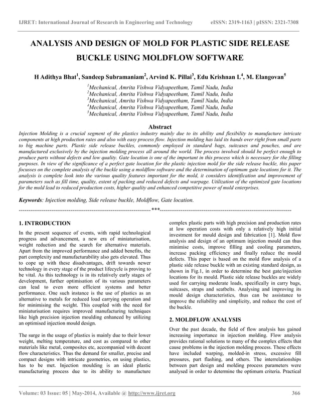 Analysis and design of mold for plastic side release buckle using moldflow software | PDF