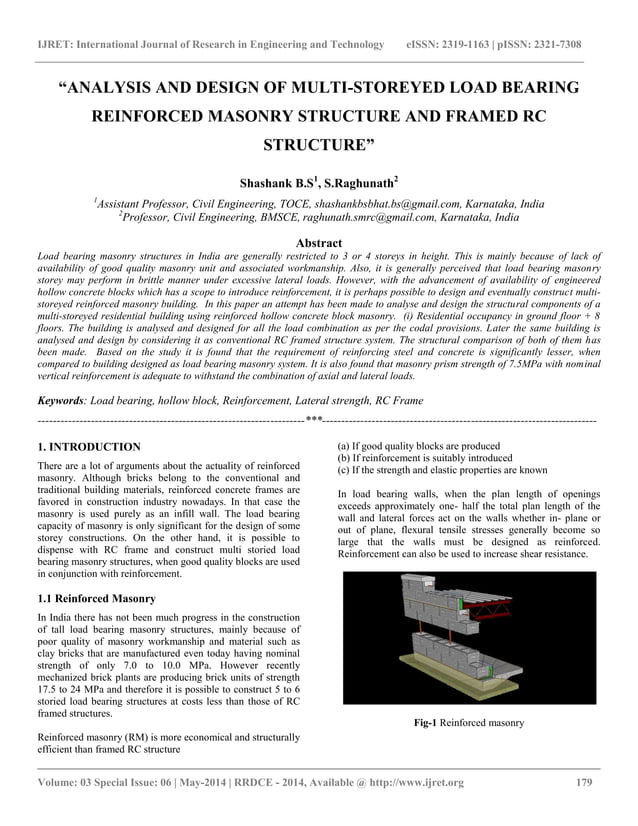 “Analysis and design of multi storeyed load bearing reinforced masonry structure and framed rc ...
